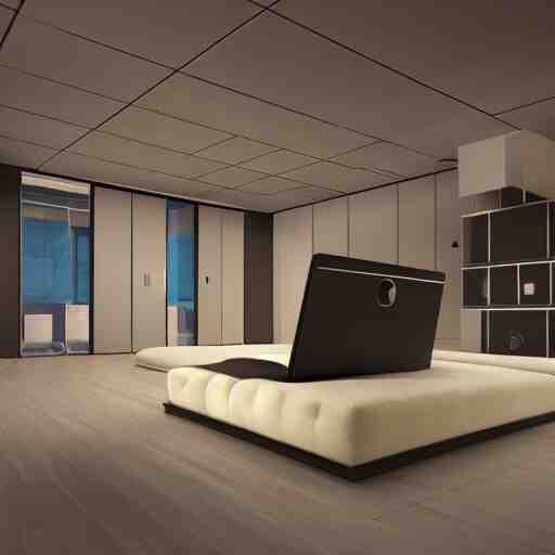 room with computer interfaces on the floor, ceiling and walls, d ...